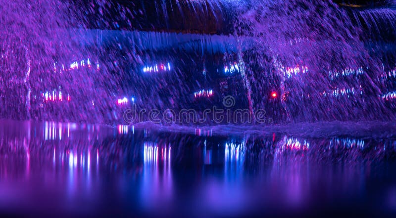Lights Reflected Blue in the Water in Night Light. Stock Photo - Image ...