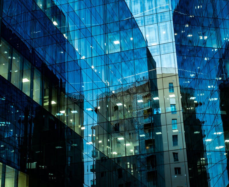 Lights Reflection on Modern Windows Building Stock Image - Image of ...