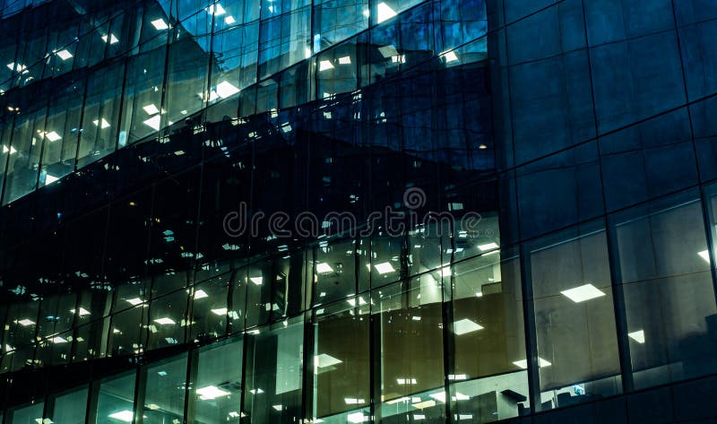 Lights Reflection on Modern Windows Building Stock Image - Image of ...