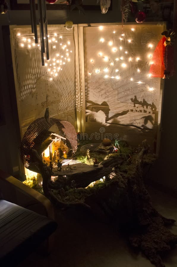 Lights and Shadows in the Nativity Crib Stock Image - Image of holy ...