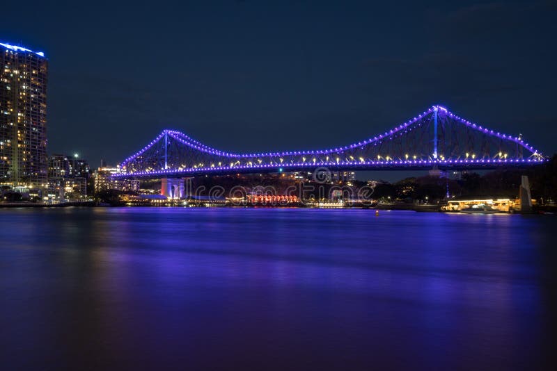 Lights on Story Bridge at Night in Brisbane, Australia Stock Image ...