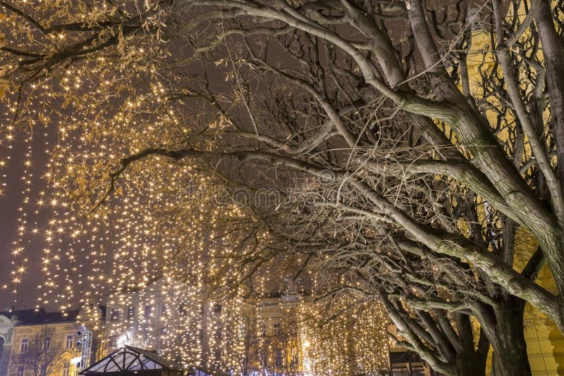 Lights on a Street at Advent Stock Image - Image of religion, people ...