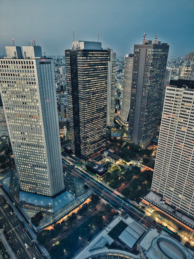 Lights of the Street Down the Skyscrapers in Tokyo Stock Photo - Image ...