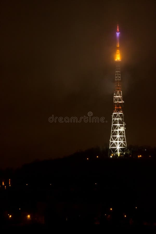 The Lights of a Television Tower from a Flight Altitude Stock Image ...