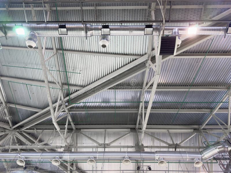 Lights and Ventilation System in Long Line on Ceiling of the Industrial ...