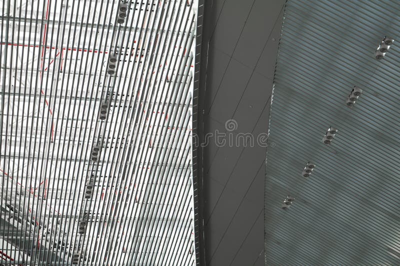 Lights and Ventilation System in Long Line on Ceiling of the Industrial ...