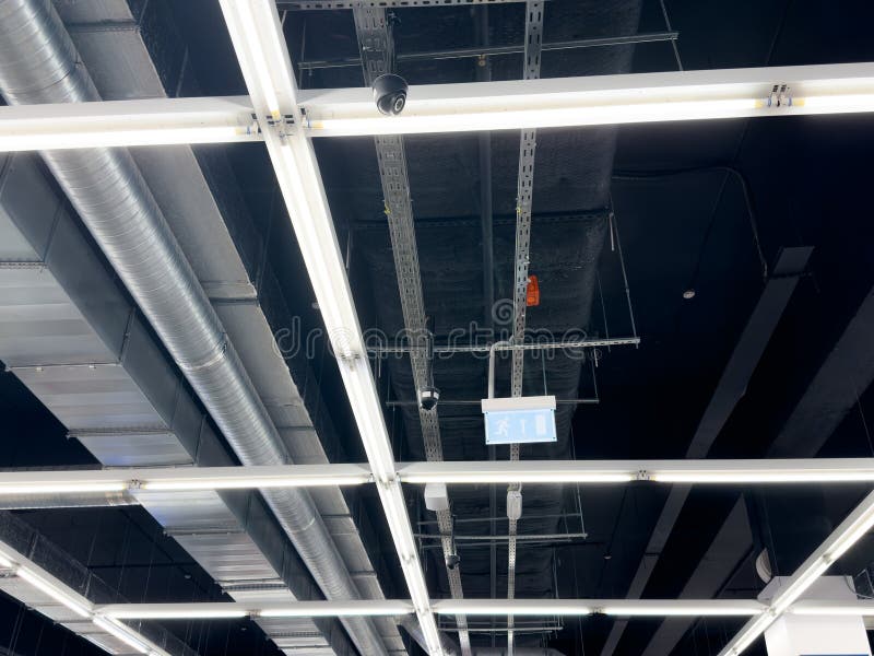 Lights and Ventilation System in Long Line on Ceiling of the Industrial ...