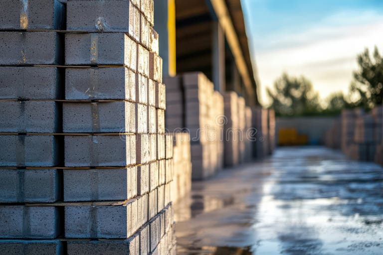 Lightweight Concrete Bricks Stacked in Outdoor Warehouse Stock Photo ...