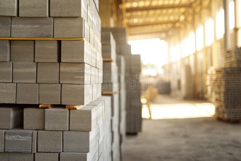 Lightweight Concrete Bricks Stacked in Outdoor Warehouse Stock Photo ...