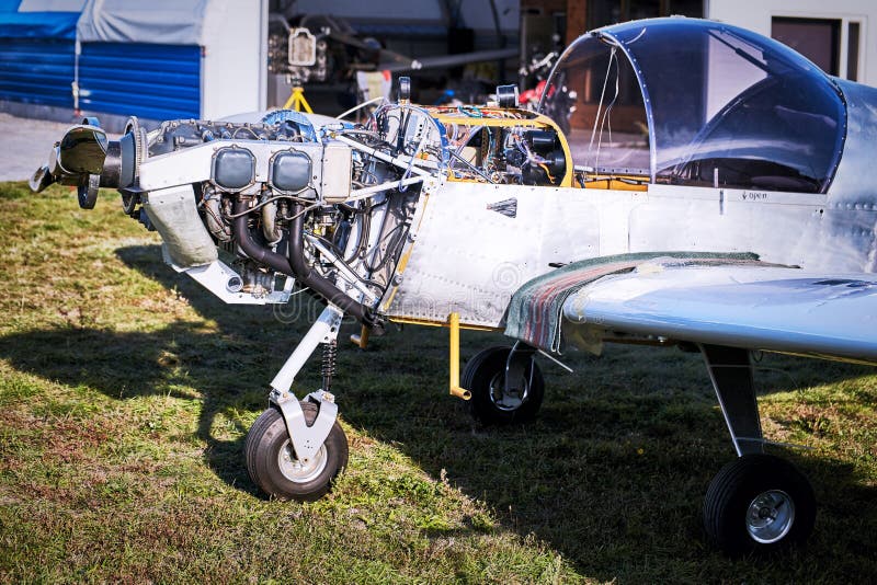 Lightweight Single-engine Aircraft Ready for Engine Maintenance Stock ...