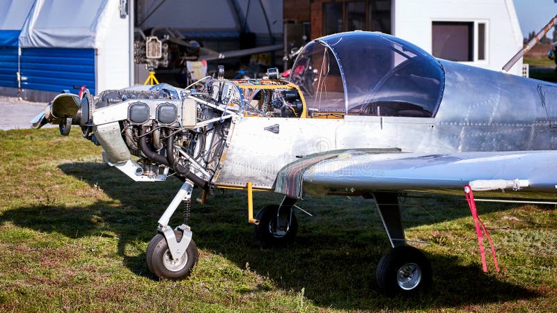 Lightweight Single-engine Aircraft Ready for Engine Maintenance Stock ...