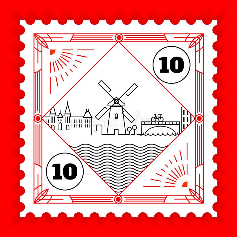 Ligne Conception De Ville D'Amsterdam De Timbre-poste De Style ...