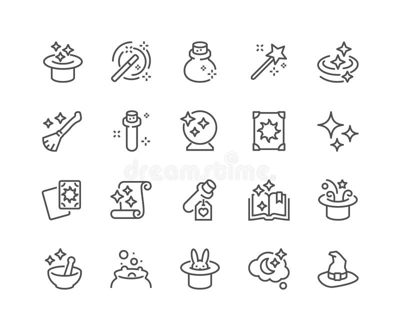 Ligne icônes de magie illustration de vecteur. Illustration du magicien ...