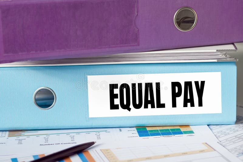 A Lignt Blue Folder with the Label EQUAL PAY Stock Image - Image of ...
