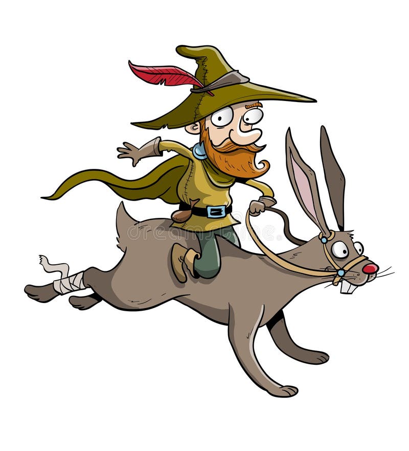 Liitle Elf Riding Rabbit in the Forest Stock Vector - Illustration of ...