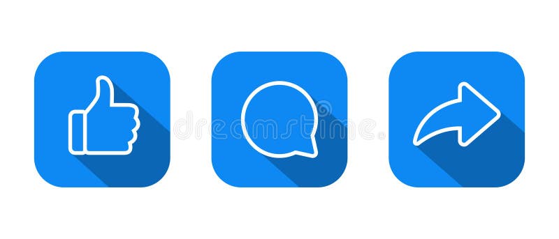 Like, Comment, and Share Icon on Blue Square. Social Media Elements ...