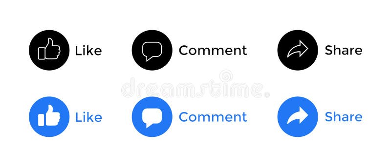 Like, Comment, Share of Social Media Button Icons. Vector Illustration ...