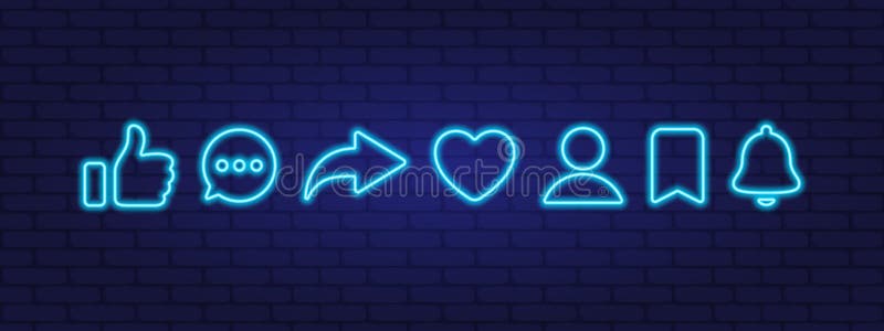 Like, Comment, Share. Social Media Interface Icons Neon Style Stock ...