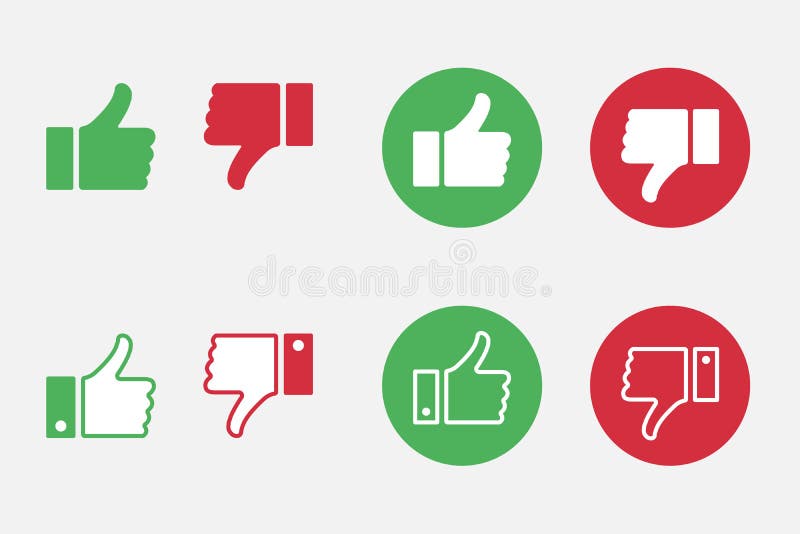 Like and Dislike Icon Set, Thumbs Up and Thumbs Down Signs and Buttons ...