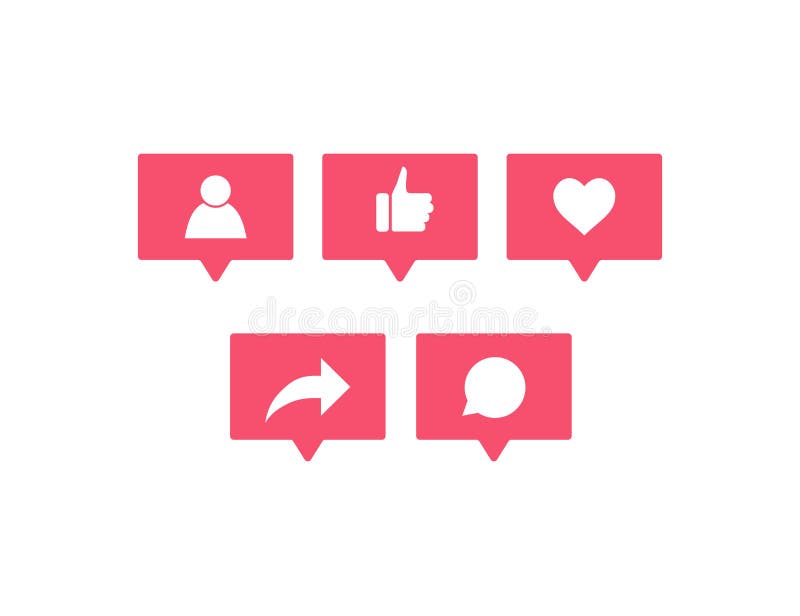 Set of Follow, Share, Like, Comment Button Icon in a Flat Design Stock ...