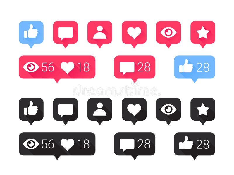 Like, Heart, Message Bubble. Social Network App Icons. Social Media ...
