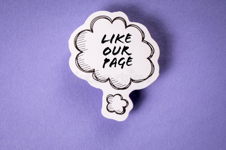 Like Our Page. Speech Bubble with Text on Purple Background Stock Photo ...