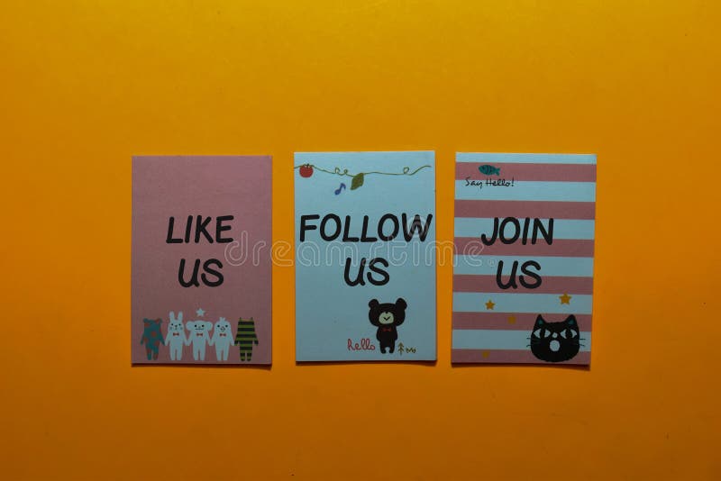 Like Us, Follow Us, Join Us Write on Sticky Notes Isolated on Office ...