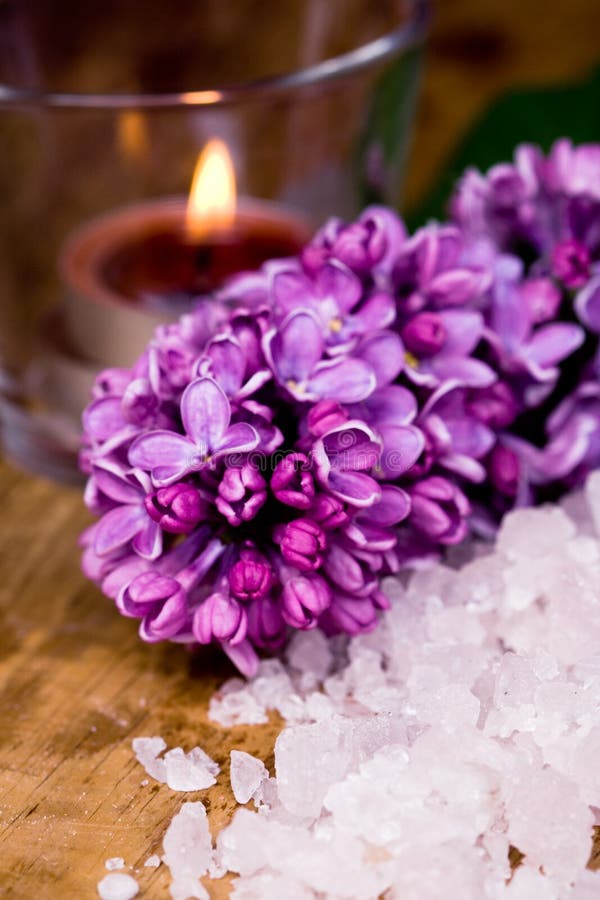 Lilac, Bath Salt and Candle Stock Image - Image of healthy, macro: 14600591