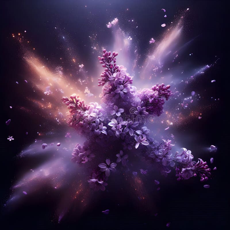 Lilac Flowers Exploding in a Colorful Cloud of Powder Stock ...