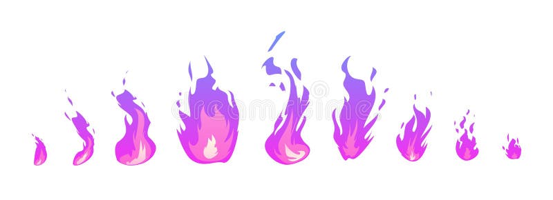 Lilac Gas or Fire Flame Effect Vector Flat Icons Set, Cartoon Different ...