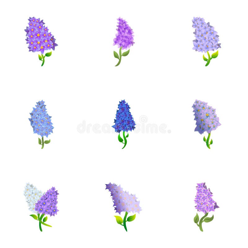 Lilac Icon Set, Cartoon Style Stock Vector - Illustration of green ...