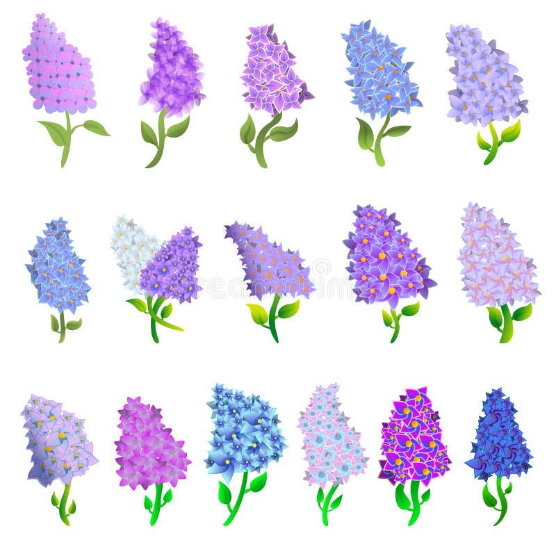 Lilac Icons Set, Cartoon Style Stock Vector - Illustration of design ...