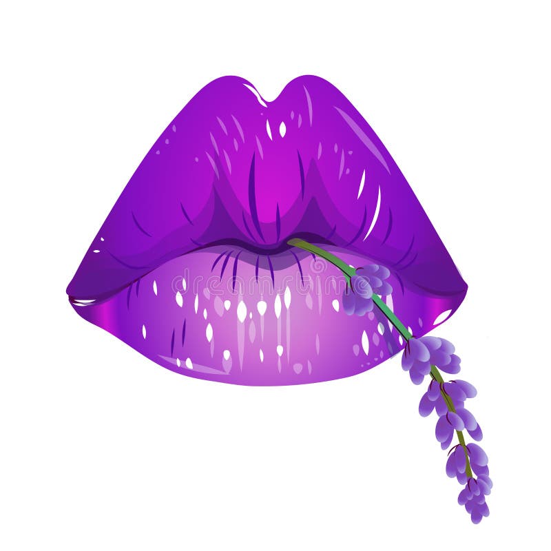 Lilac lips with lavender stock vector. Illustration of design - 138364049