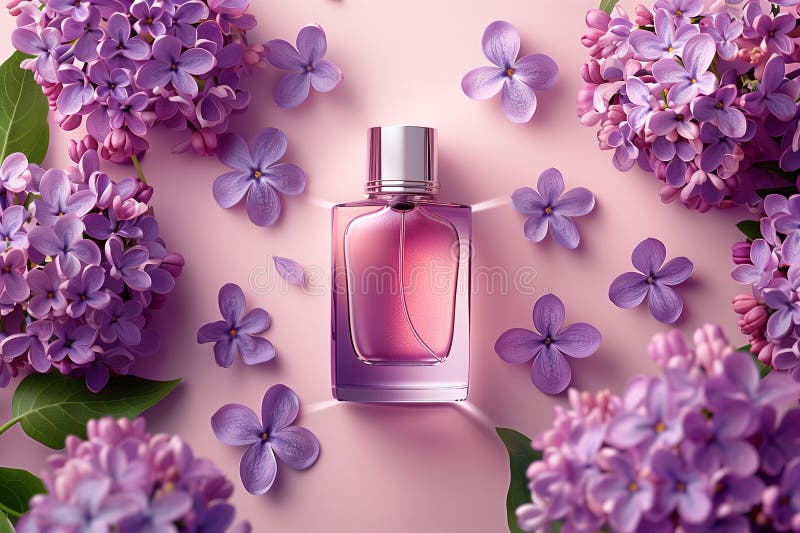 A Lilac Perfume Bottle Placed among Vibrant Purple Flowers Stock Image ...