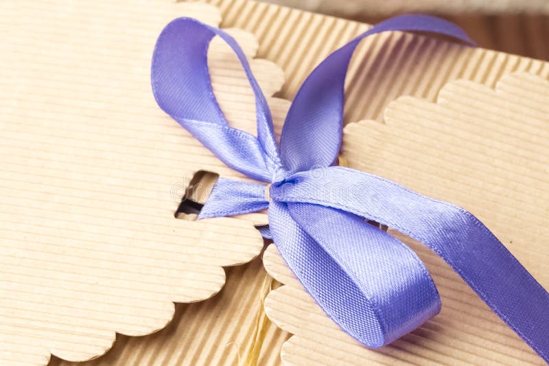 Lilac Ribbon Bow on the Package. Stock Photo - Image of present ...