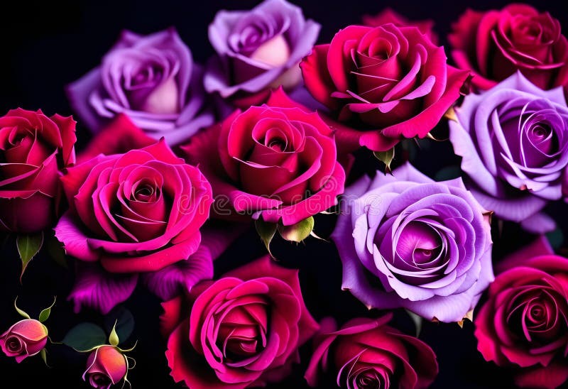 Lilac Roses Against Black Background Stock Illustration - Illustration ...