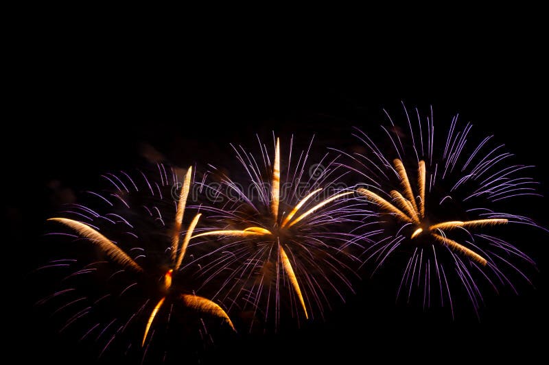Lilac and Silver Bright Sparks of Fireworks on the Black Sky Stock ...