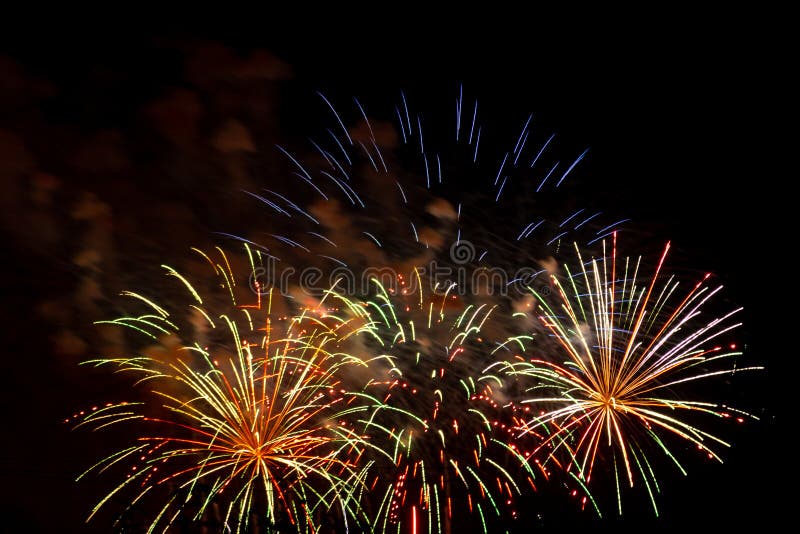 Lilac and Silver Bright Sparks of Fireworks on the Black Sky Stock ...