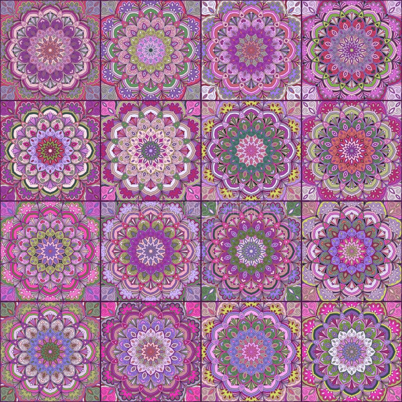 Lilac Square Tile Boho Pattern Stock Vector - Illustration of green ...