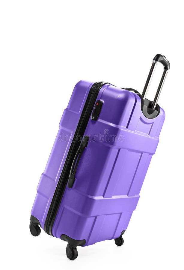 Lilac Suitcase Plastic on Two Wheels Stock Photo - Image of lilac ...