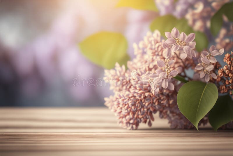 Lilac on the Wooden Table, Created with Generative AI Technology Stock ...