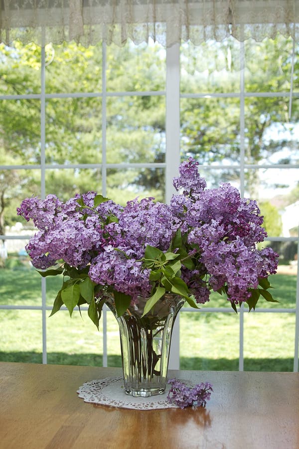 Lilacs in a glass vase stock image. Image of green, season - 48664621