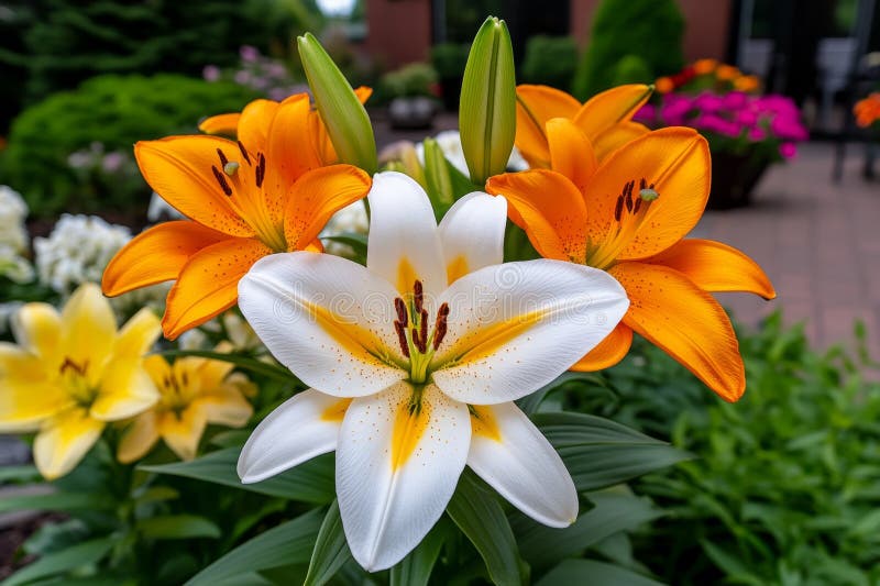 Lilies, in a Flower Bed, a Sea of Blossoms Create a Stunning Visual ...