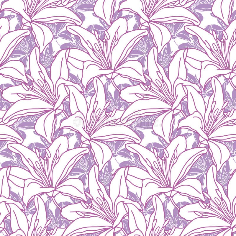 Lilies Flower Seamless Pattern, Hand Drawn Delicate Spring Illustration ...