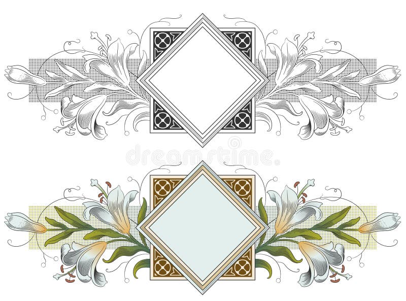 Lilly Template. Vector Plant Vignette for Labels, Sticker, Tattoo and ...