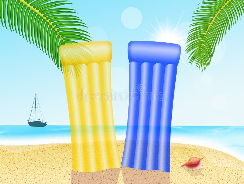 Lilos on the Beach in Summer Stock Illustration - Illustration of relax ...