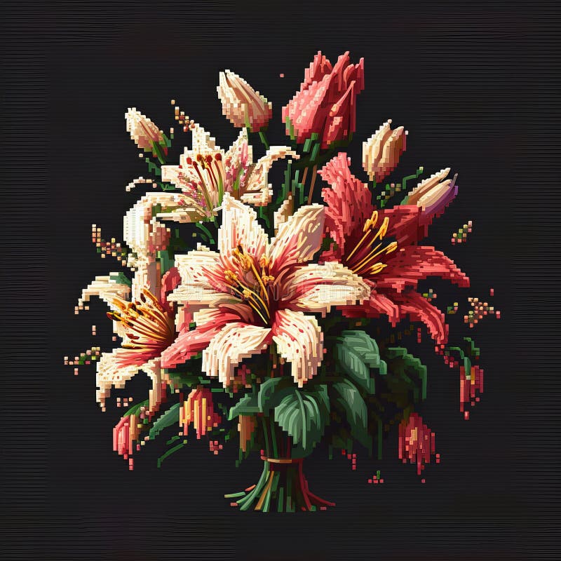 Lily Bouquet Desenhando Pixel Art Generative Ai Ilustração Stock ...