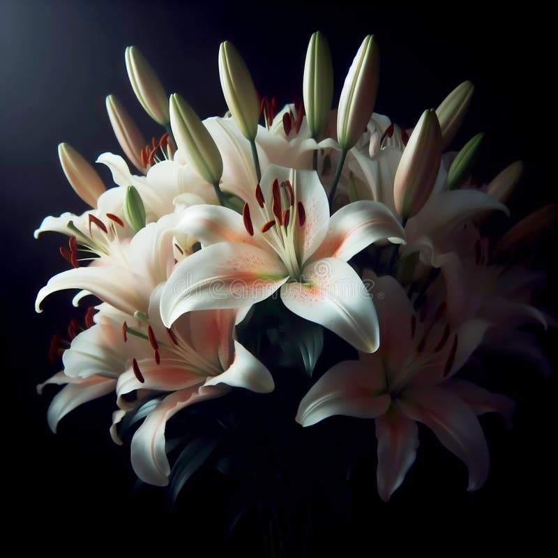Lily Bouquet with Dramatic Side Light. Flowers and Plants in Spring ...