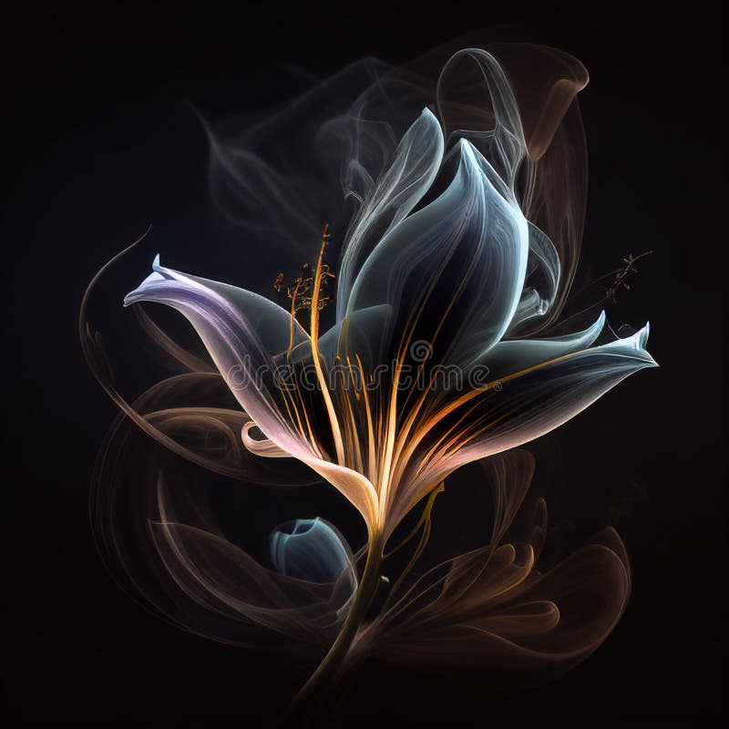 Lily Flower. Shining Magical Neon Flower Isolated on a Black Background ...
