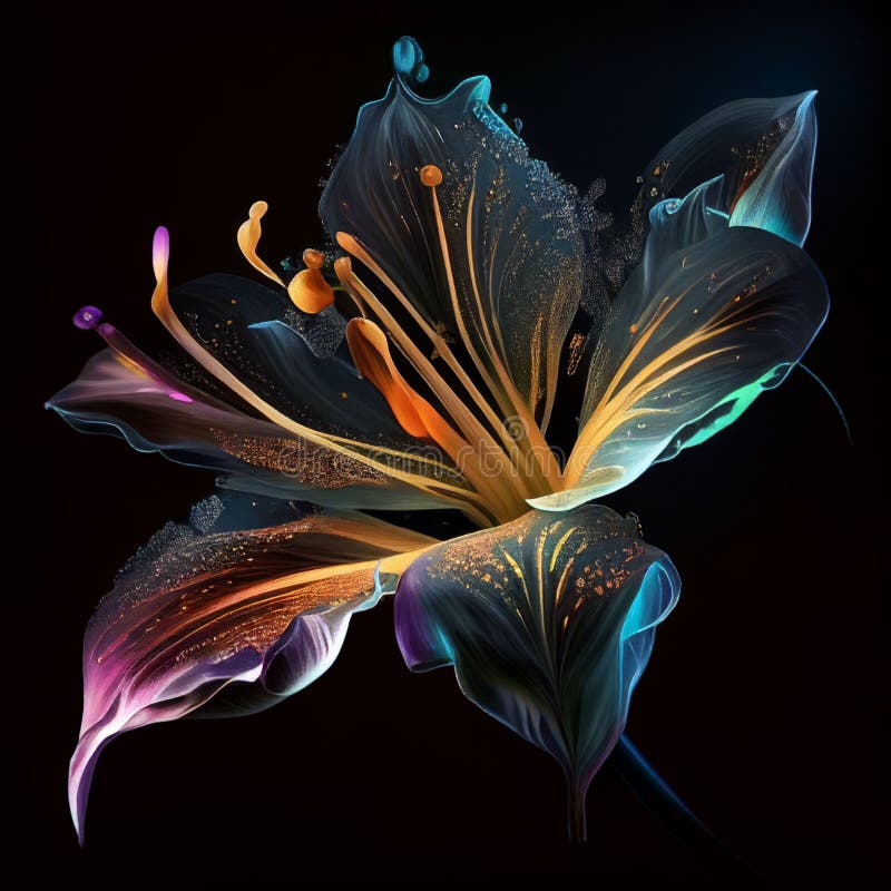 Lily Flower. Shining Magical Neon Flower Isolated on a Black Background ...
